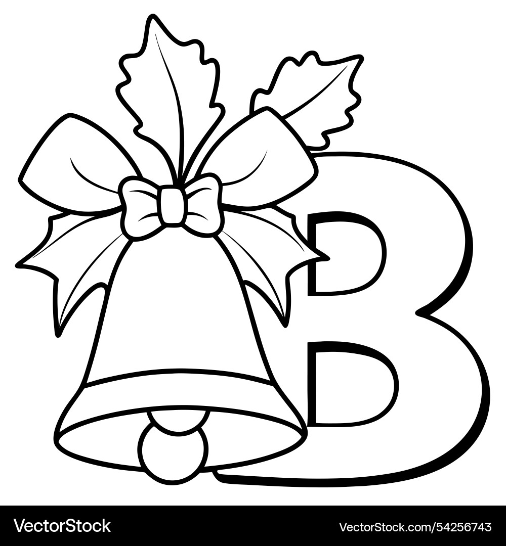 A bold letter b with two christmas bells Vector Image