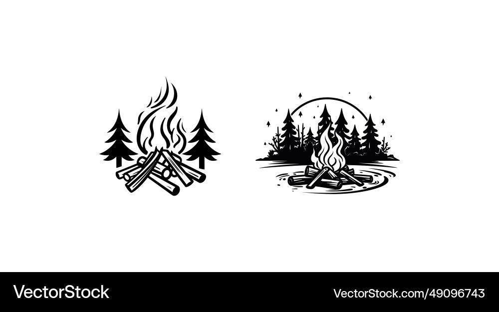 Campfire Scene - Rustic Elegance Royalty Free Vector Image