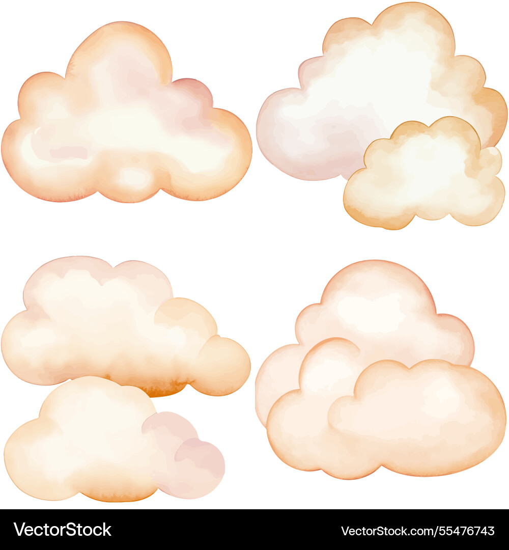Cloud watercolor hand-drawn set Royalty Free Vector Image