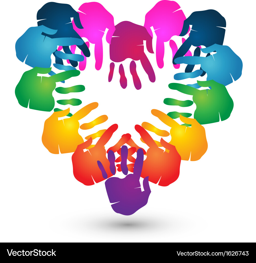 Hands teamwork heart shape logo Royalty Free Vector Image