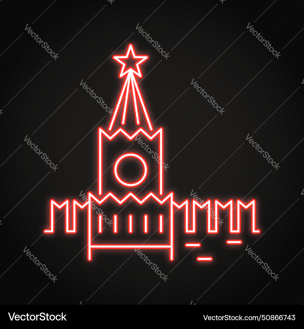 Moscow kremlin tower neon icon Royalty Free Vector Image