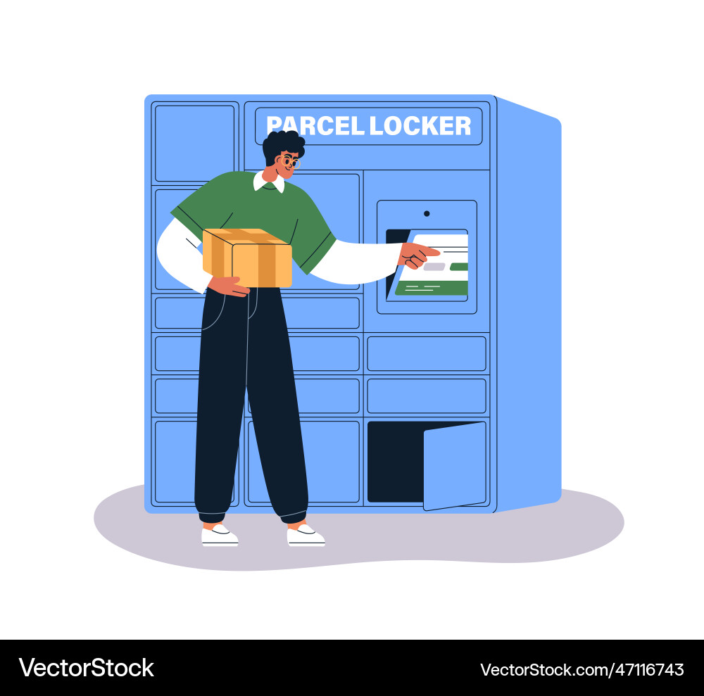 Person picking box at self-service parcel locker Vector Image