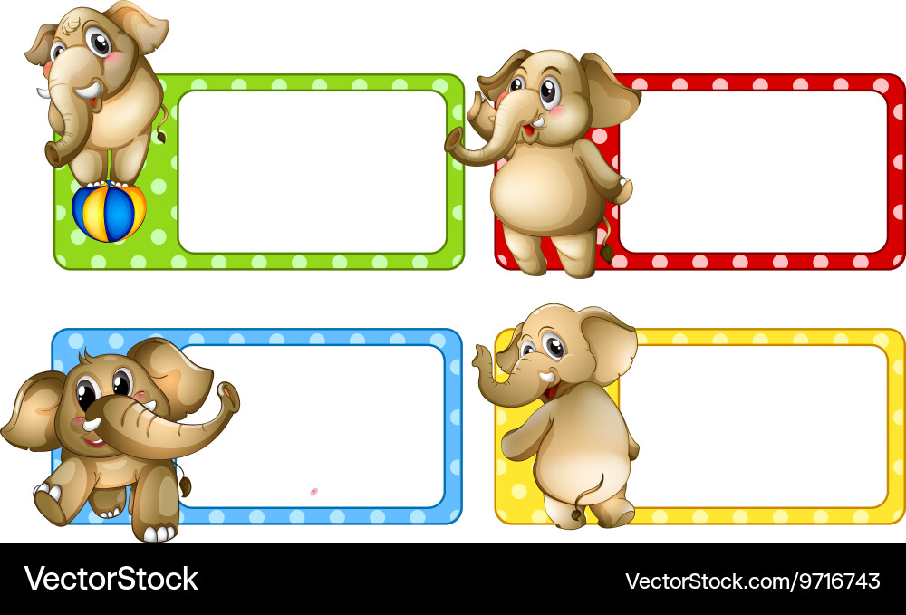 Square labels with elephants Royalty Free Vector Image