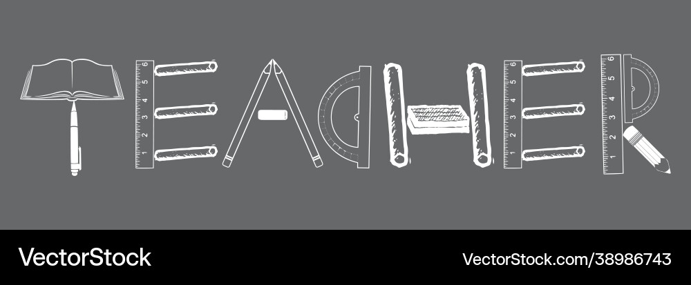Teacher lettering with educational equipment Vector Image