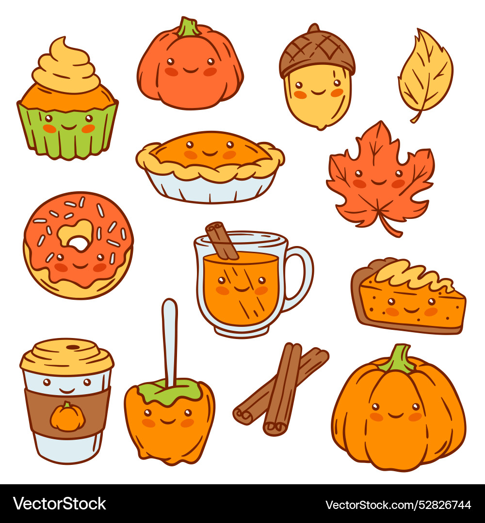 Autumn kawaii characters happy thanksgiving day Vector Image