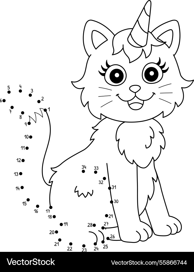 Dot to dot unicorn cat isolated coloring page Vector Image