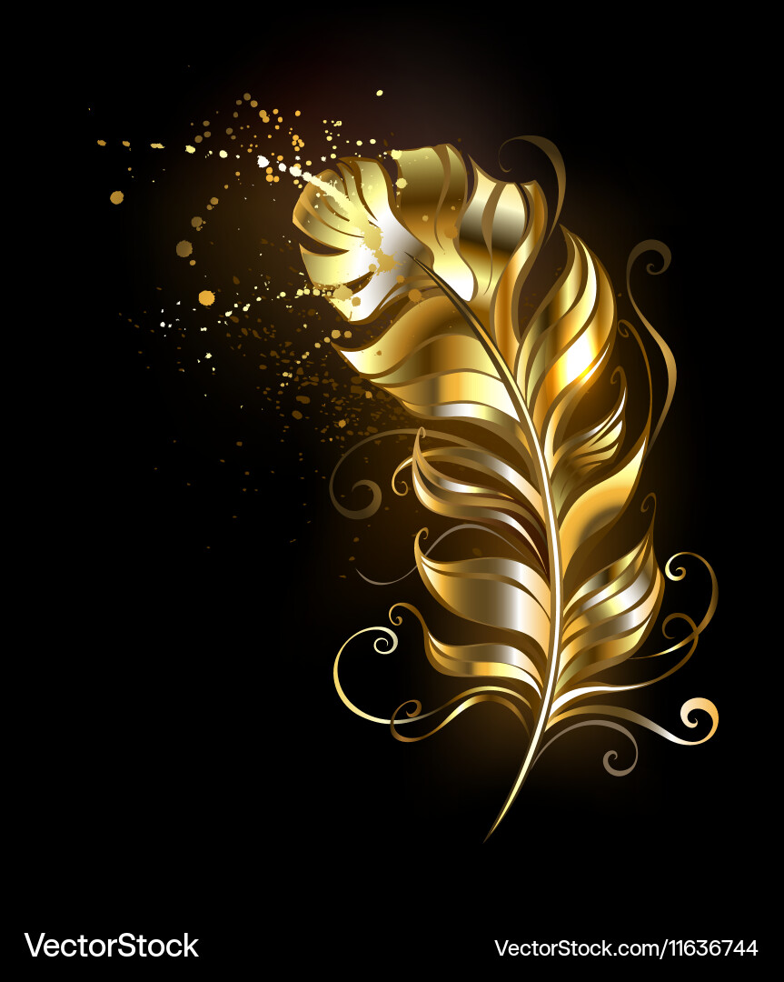 Golden fluffy feather Royalty Free Vector Image