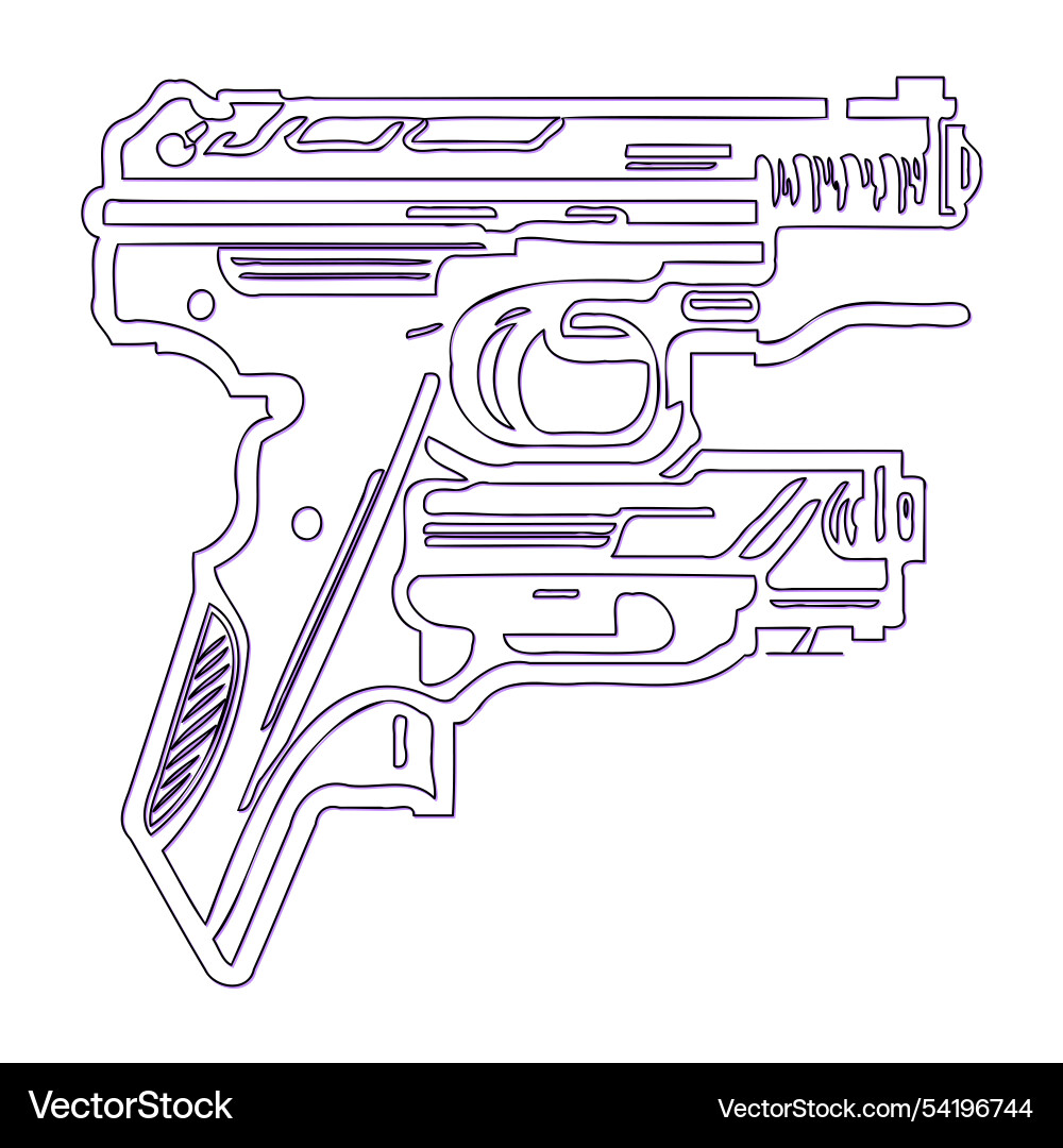 Gun alien outline sketch purple Royalty Free Vector Image