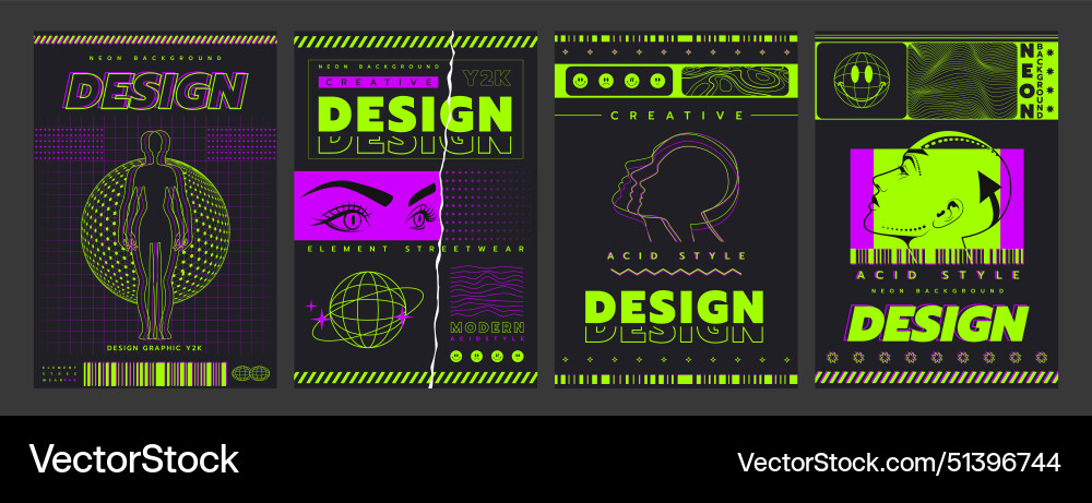 Y2K Rave Neon Poster Royalty Free Vector Image