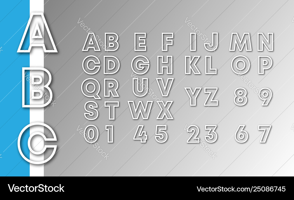 Alphabet font template letters and numbers line Vector Image