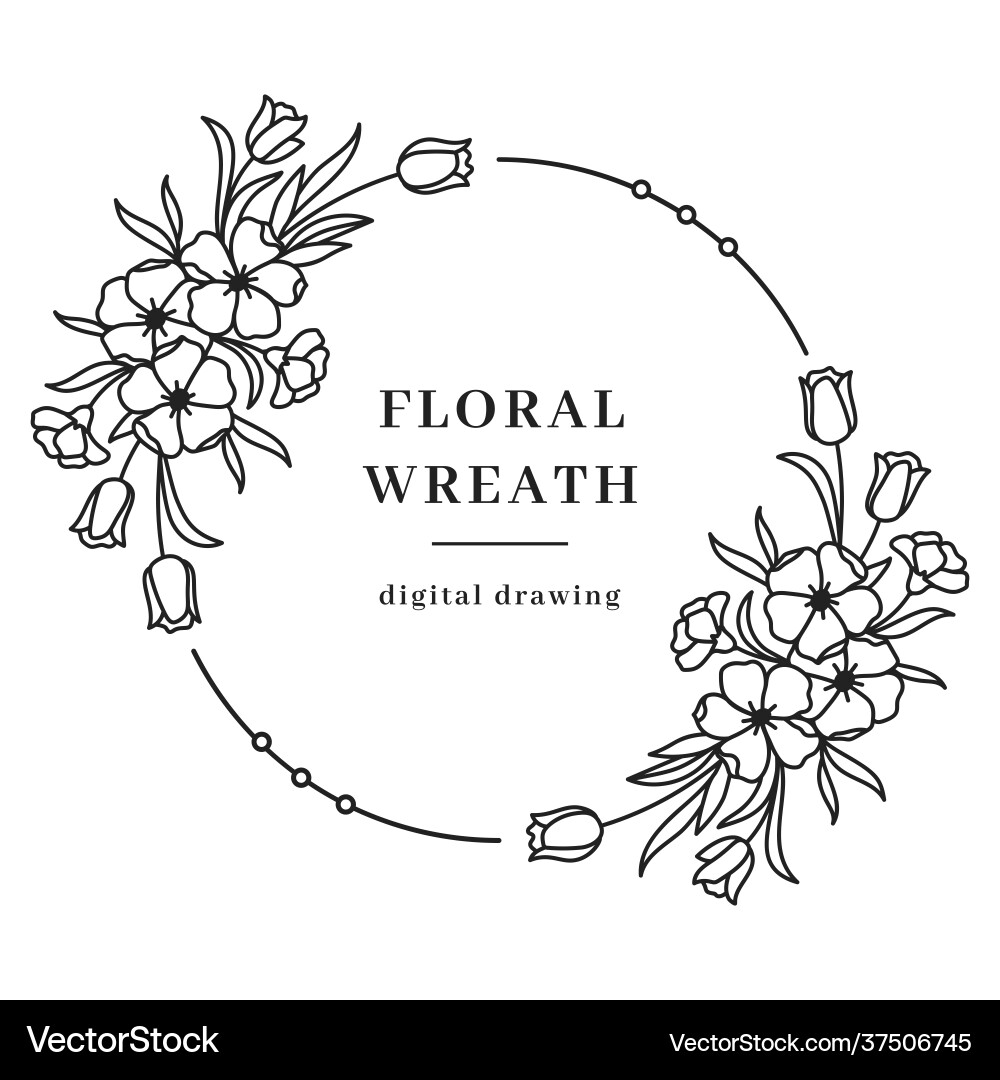 Floral wreath flower circle monogram Royalty Free Vector