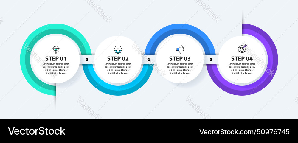 Infographic template 4 circles connected by a line
