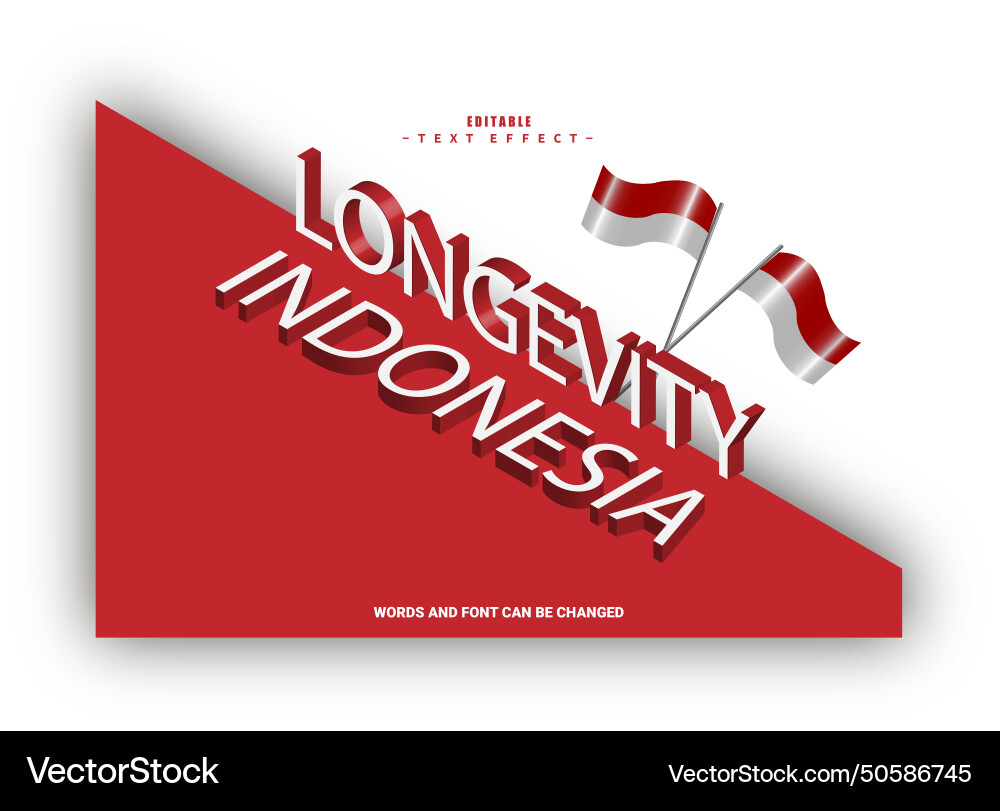 Longevity indonesia editable text effect 3d Vector Image