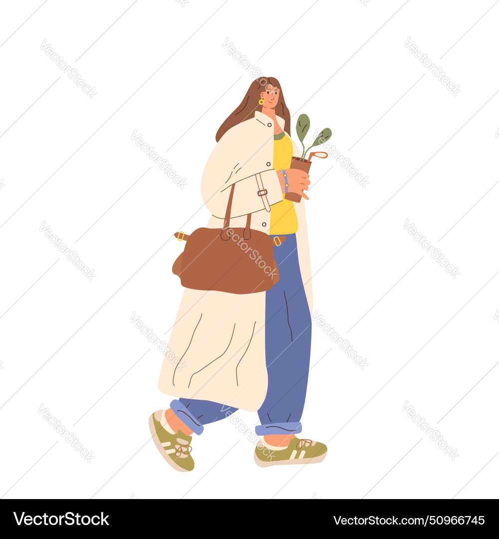 Modern young woman with indoor plant sampling Vector Image