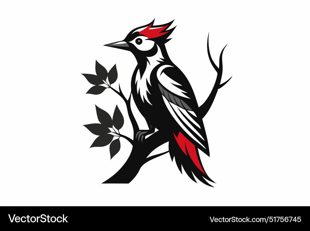Woodpecker bird on the tree log b Royalty Free Vector Image
