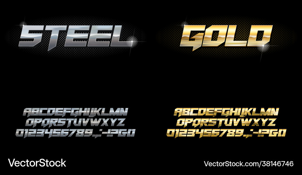 Bold style alphabet font set on a dark background Vector Image