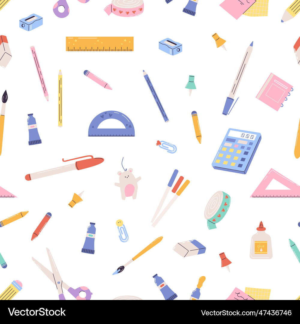 Cartoon school tools and stationery seamless Vector Image