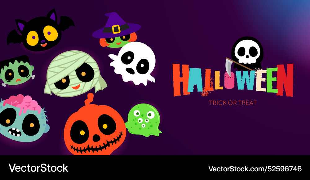 Cute Halloween Spooky Characters Background Vector Image