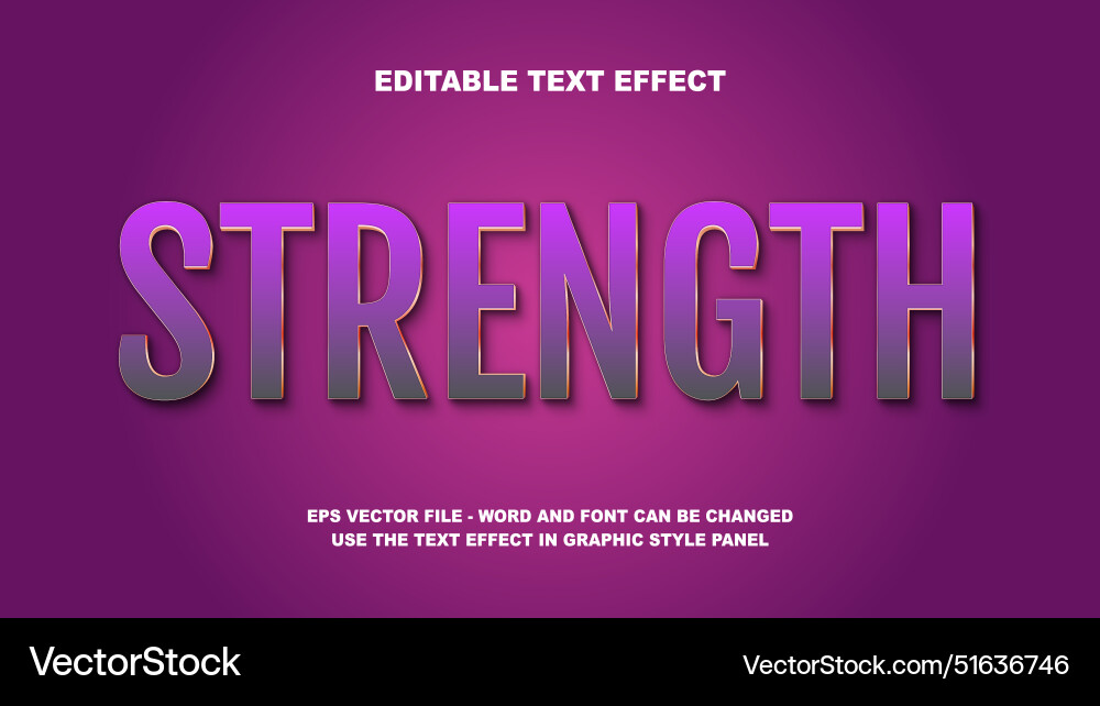 Editable text effect strength 3d template Vector Image