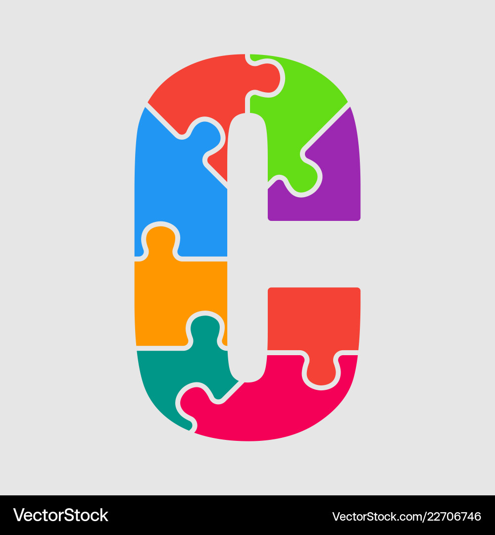 Puzzle jigsaw letter - c pieces Royalty Free Vector Image