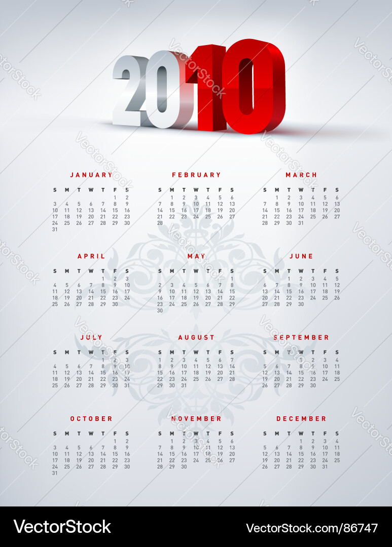 2010 calendar Royalty Free Vector Image - VectorStock