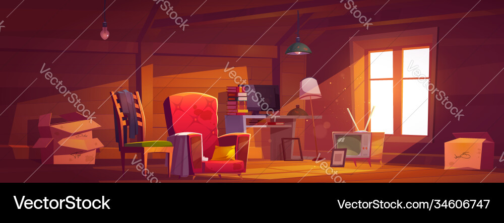 Attic room with old things garret window Vector Image