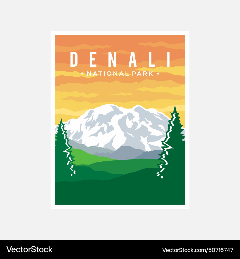 Denali national park poster Royalty Free Vector Image