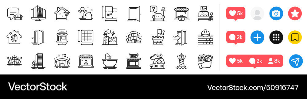 Furniture Street Light And Open Door Line Icons Vector Image