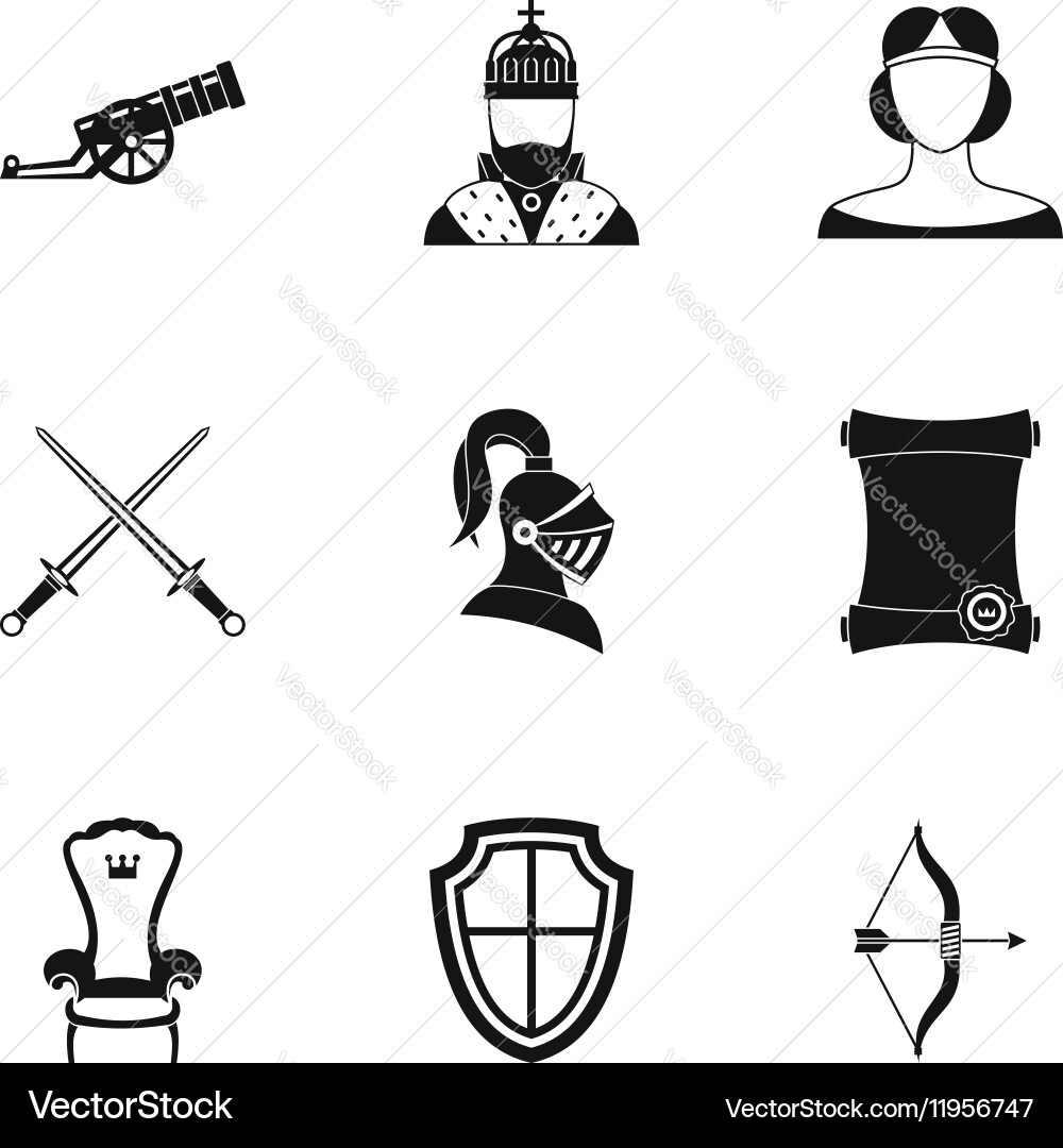 Knight icons set simple style Royalty Free Vector Image