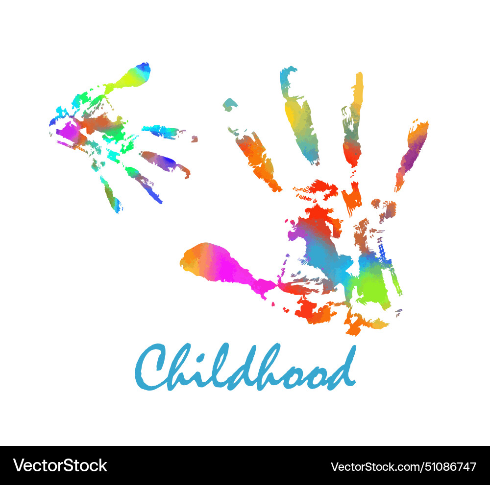 Multi-colored handprint rainbow hand child Vector Image