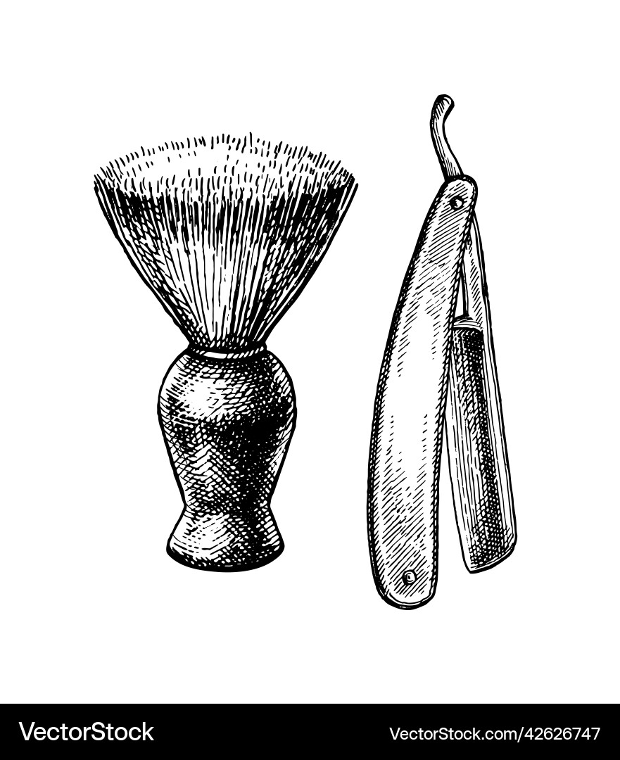 Shaving brush ink sketch Royalty Free Vector Image
