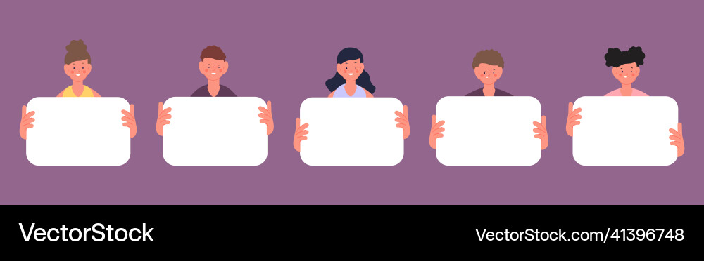 Children holding empty white banners cute cartoon Vector Image