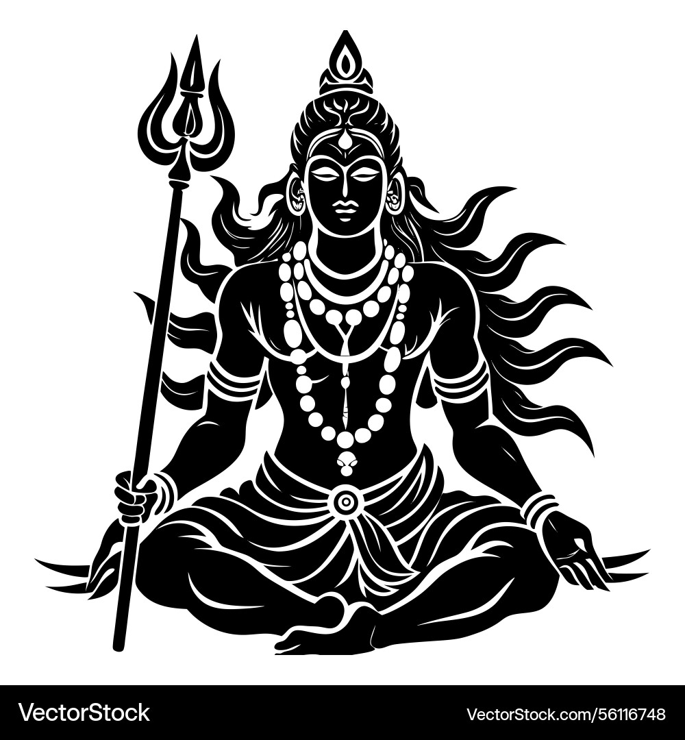 Lord shiva in meditation with trident Royalty Free Vector