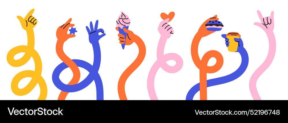 Multicolored stretched hands cartoon long human Vector Image