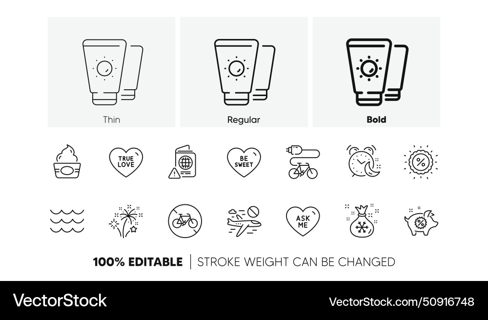 Waves ice cream and ask me line icons for web Vector Image