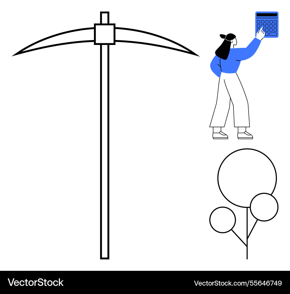 Mining pickaxe person calculating with large Vector Image