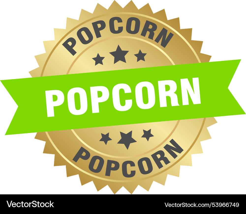 Popcorn round green and gold label Royalty Free Vector Image