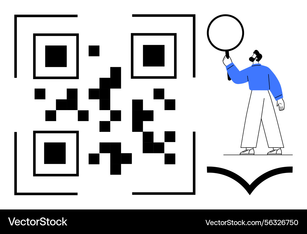 QR Code Analysis with Magnifying Glass Royalty Free Vector