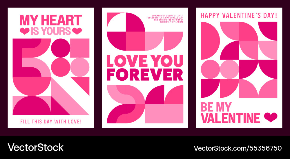 Valentines day posters with geometric shapes Vector Image
