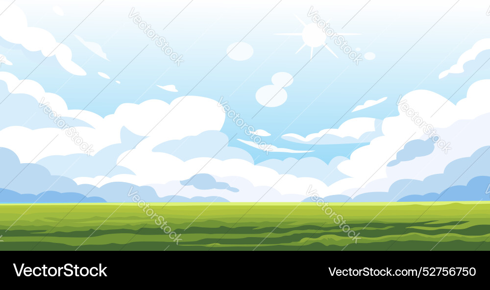 View of meadow in clear sky Royalty Free Vector Image