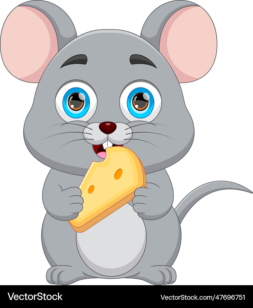 Cartoon cute mouse eating cheese Royalty Free Vector Image