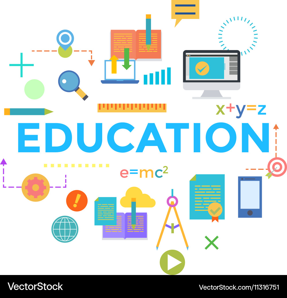 Concepts word education flat design banner Vector Image