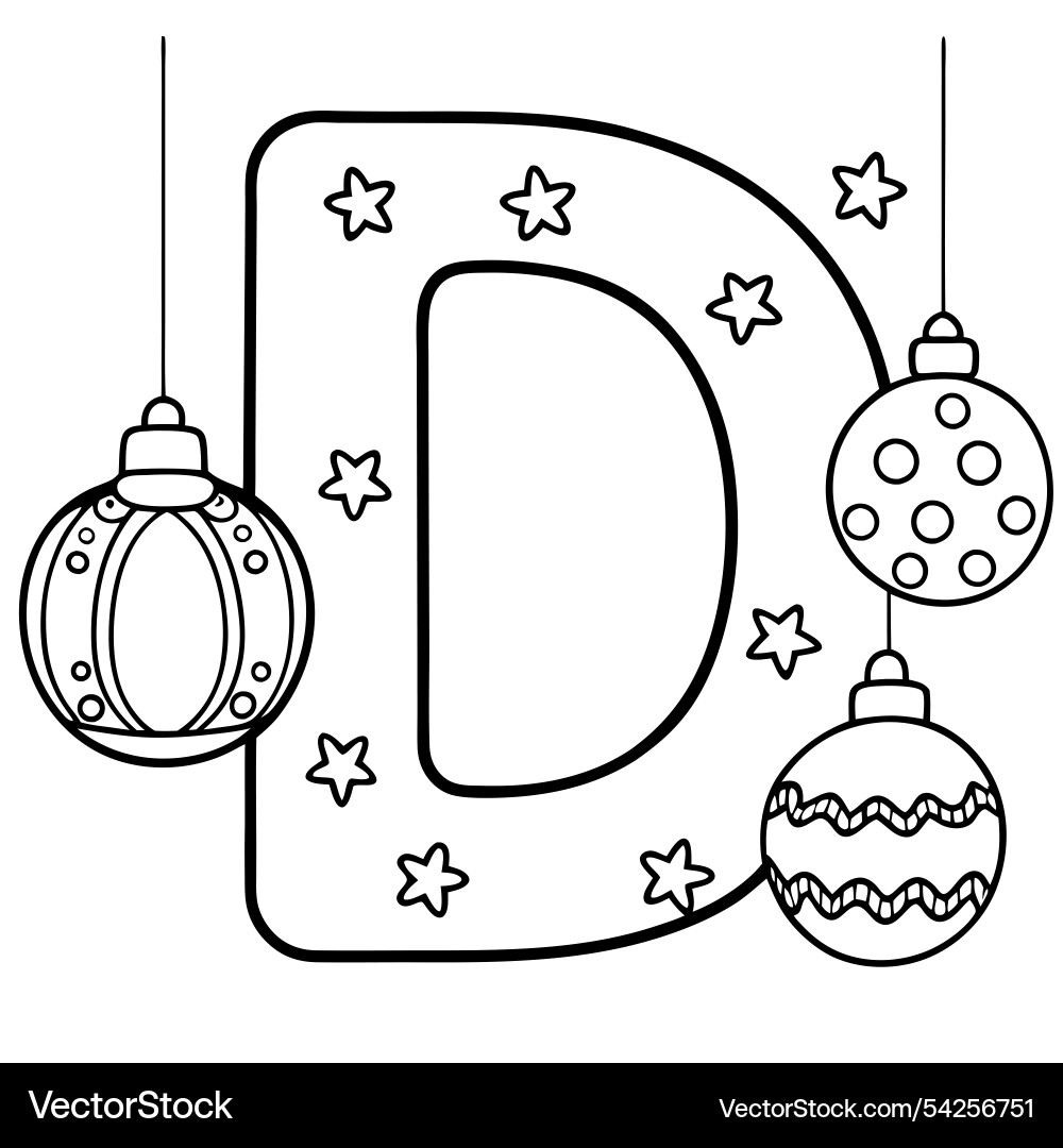 Large letter d decorated with christmas ornament Vector Image