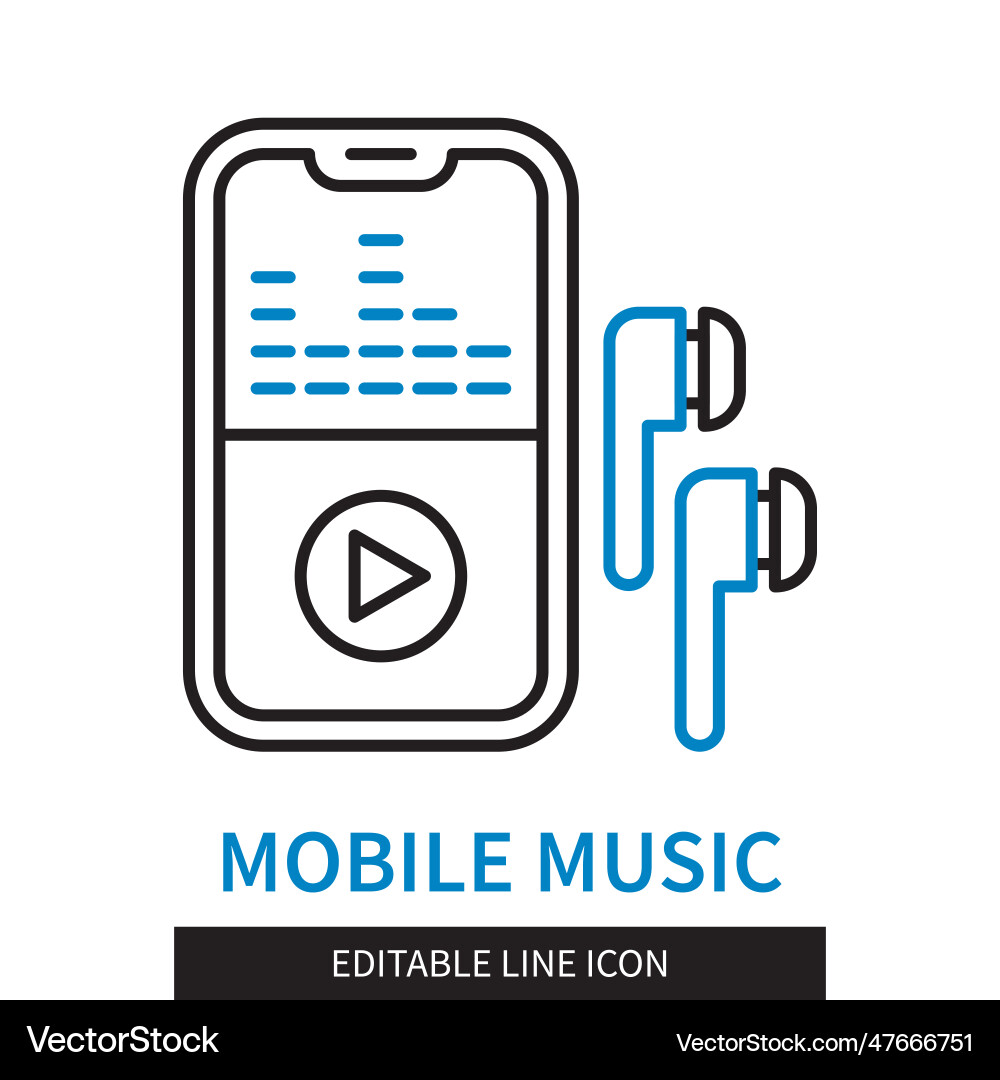 Mobile music editable line icon Royalty Free Vector Image