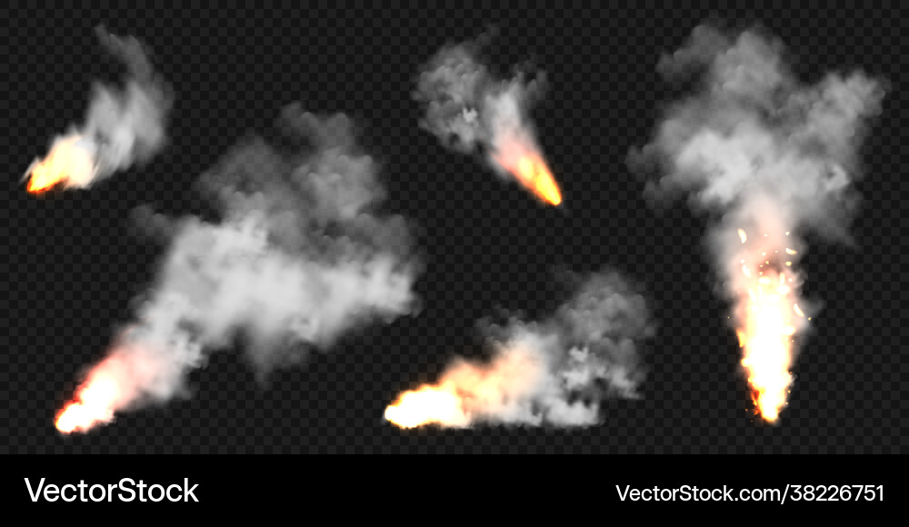 Realistic smoke clouds and fire flame blast Vector Image