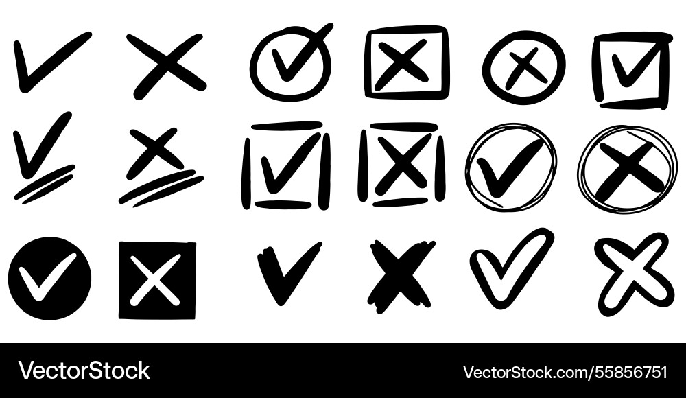 Set of hand drawn check marks checklist marks Vector Image