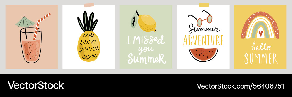 Summer card set posters and prints for your Vector Image