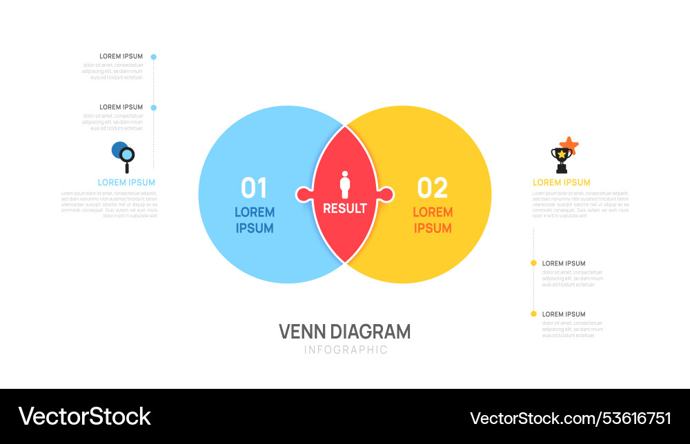 Venn diagram infographic chart template Royalty Free Vector