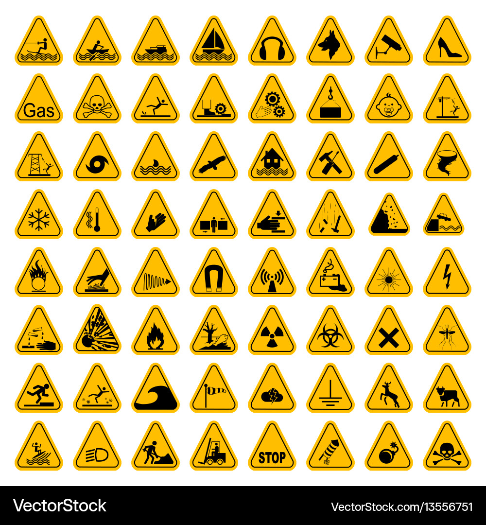 Warning hazard triangle signs set Royalty Free Vector Image