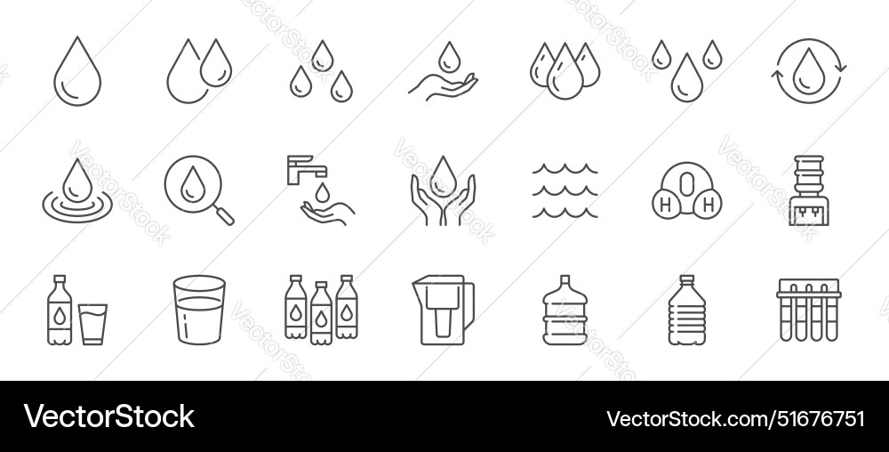 Water line icon set rain drops glass h2o Vector Image